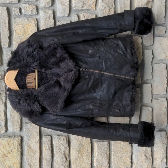 Jofama | Jackets & Coats | Jofama Dark Brown Leather Jacket With Faux ...